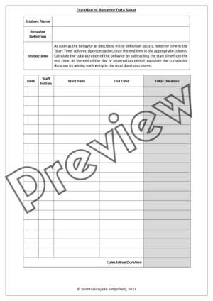 Editable Data Sheets for Rate, Duration and Latency Recording | ABA ...
