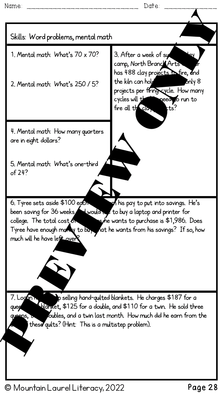 Word Problems Grade 4 Money and Mental Math | Made By Teachers