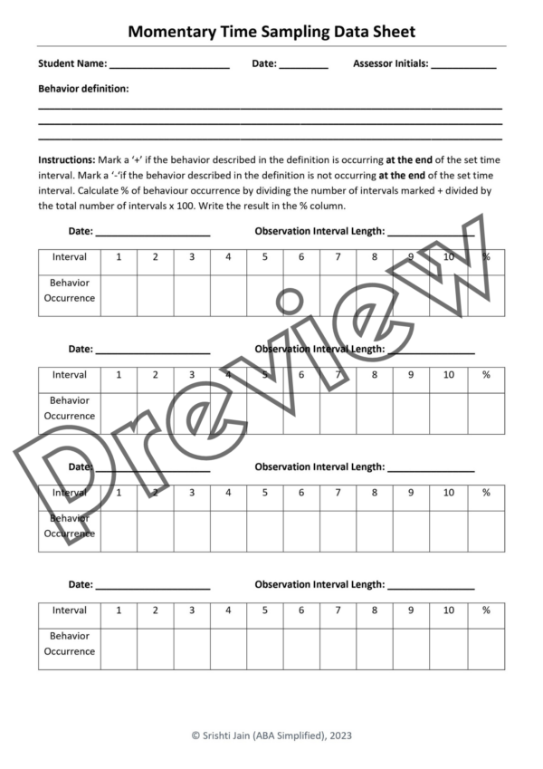 Editable Interval Recording Data Sheets for ABA Therapy | Made By Teachers