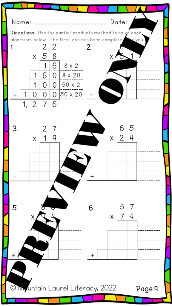 Partial Products Multiplication Grades 3 and 4 Anchor Charts and Guided ...