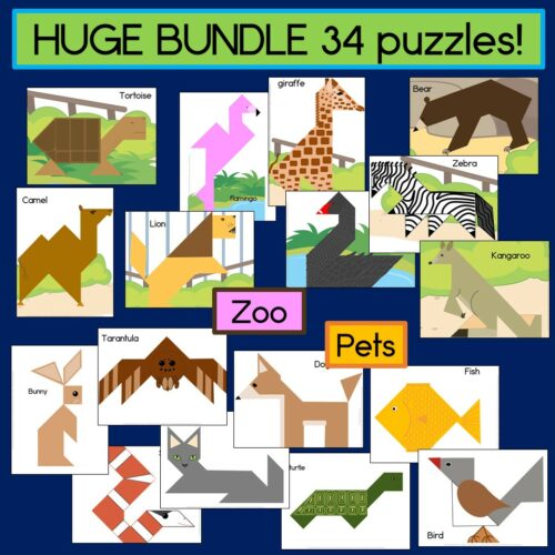 Tangrams Bundle 2 | 2D Shapes Math Center | Dinosaurs | Zoo | Pets and ...