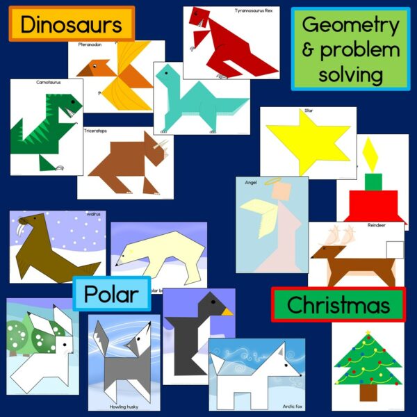 Tangrams Bundle 2 | 2D Shapes Math Center | Dinosaurs | Zoo | Pets and ...