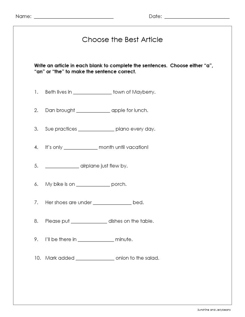 Articles are Adjectives - "a", "an", "the" - 4 worksheets - Grades 1-2 ...
