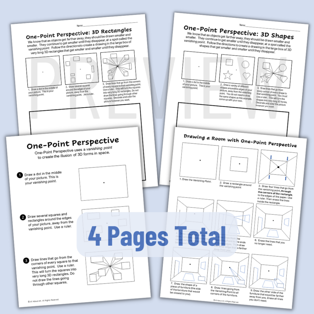 Drawing 3D shapes using One Point Perspective Worksheets | Made By Teachers