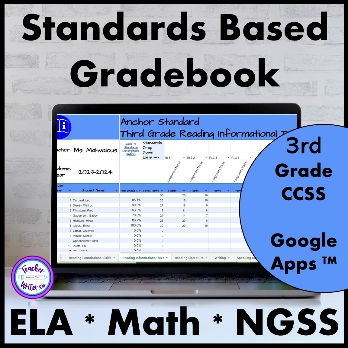 Standards Based Grade Book in Google Sheets (TM) for Third Grade | Made ...