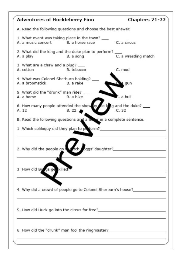 "Adventures of Huckleberry Finn" worksheets | Made By Teachers