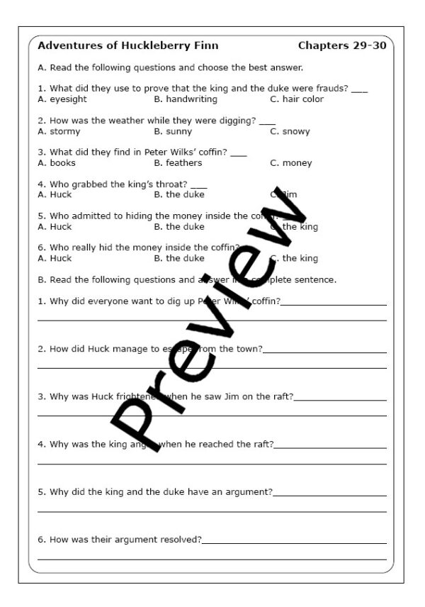 "Adventures of Huckleberry Finn" worksheets | Made By Teachers