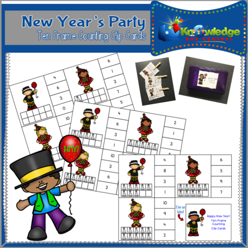 New Year's Party Ten Frame Counting Clip Cards | Made By Teachers