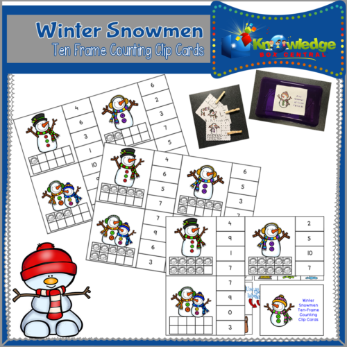 Winter Snowmen Ten Frame Counting Clip Cards | Made By Teachers