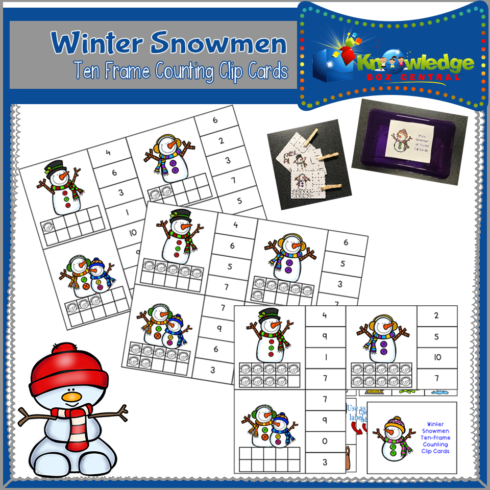 Winter Snowmen Ten Frame Counting Clip Cards | Made By Teachers
