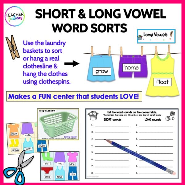 WORD WORK CENTERS Short and Long Vowels PHONICS WORD SORTS | Made By ...