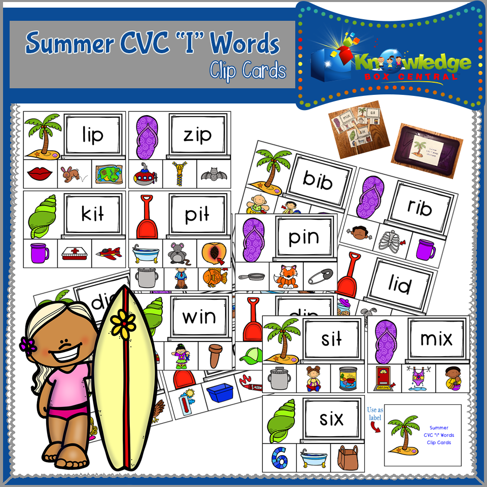 Summer CVC "I" Words Clip Cards | Made By Teachers