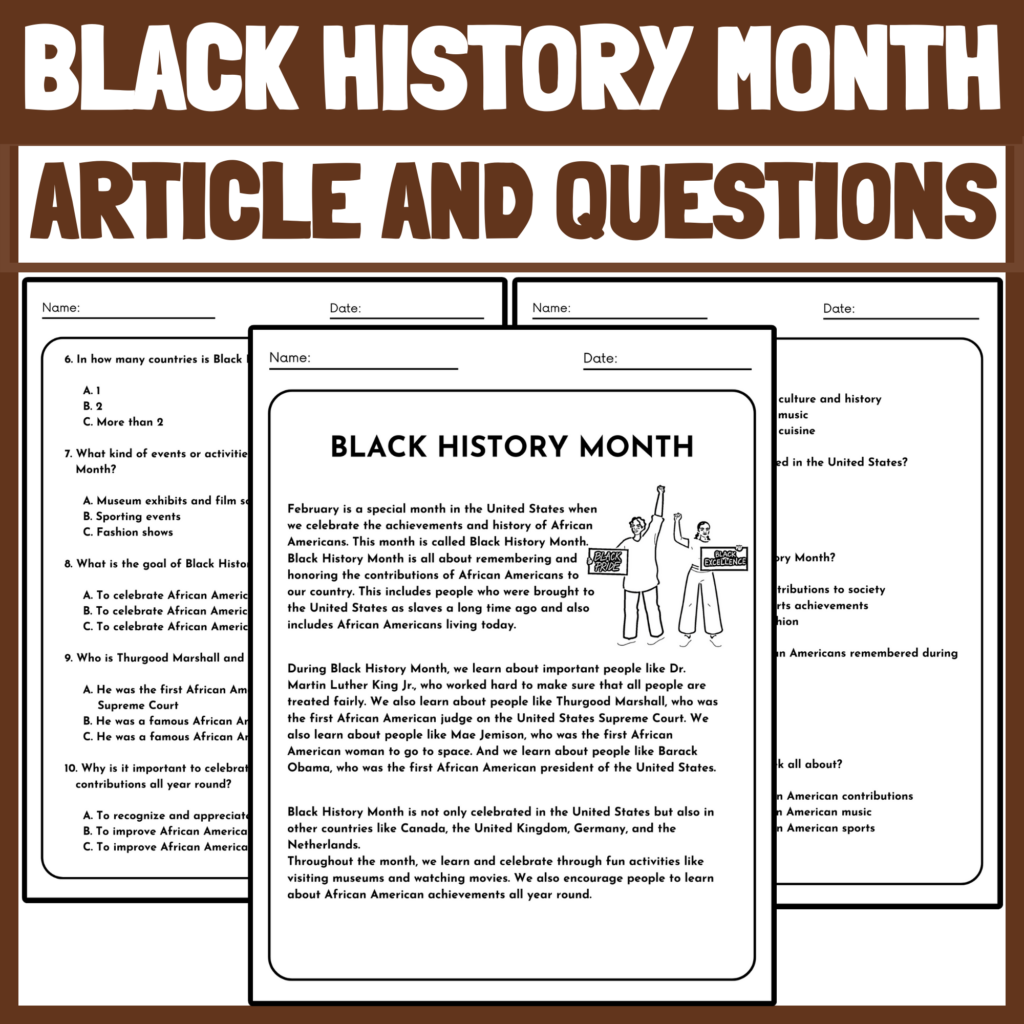 Black History Month Activities | Article And Reading Comprehension ...