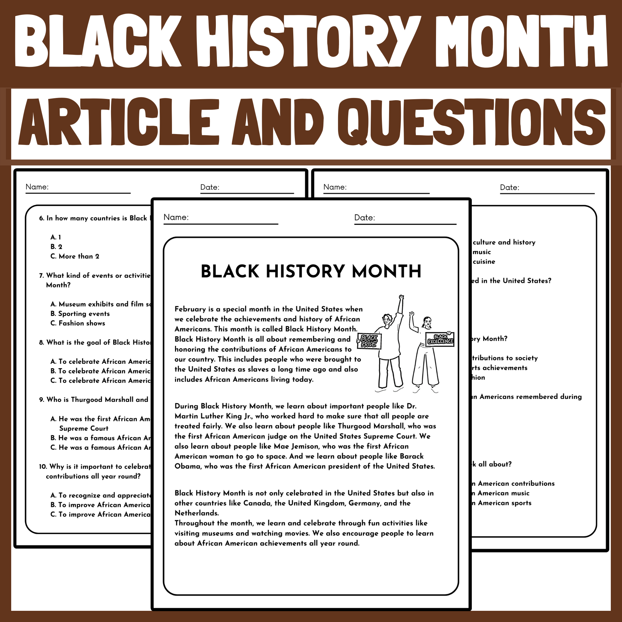 Black History Month Activities Article And Reading Comprehension Black History Month Activities Article And Reading Comprehension