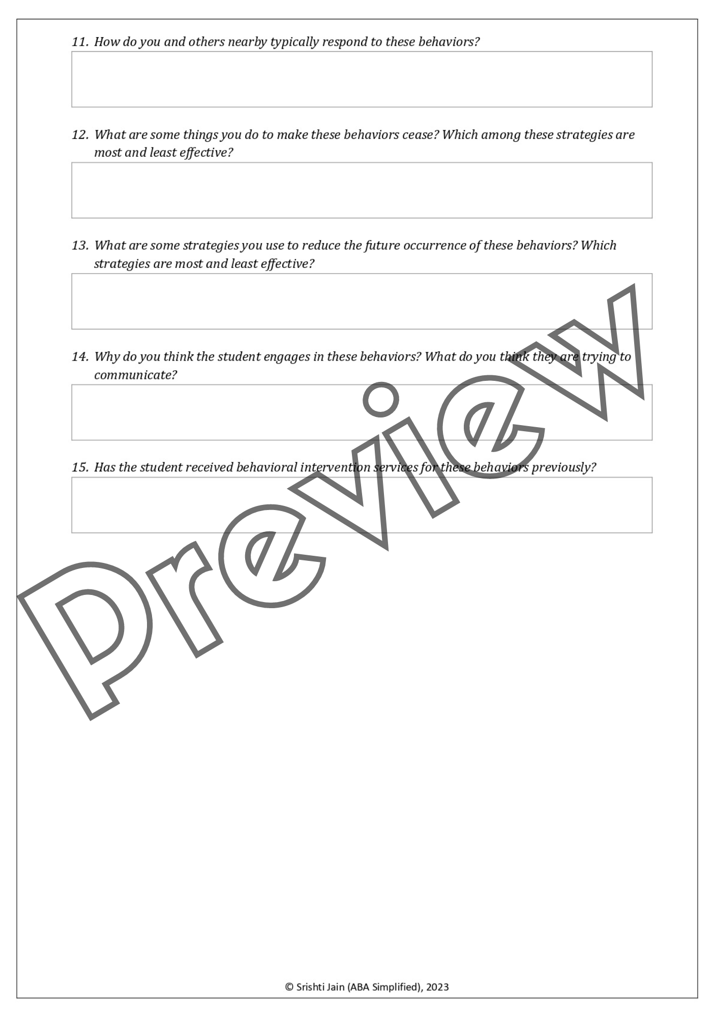 Functional Behavior Assessment (FBA) - Report Template & Interview ...
