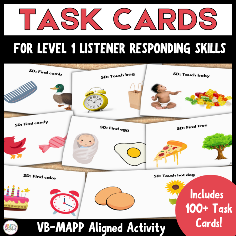 VB-MAPP Aligned Task Cards | Listener Responding Level 1 | Made By Teachers
