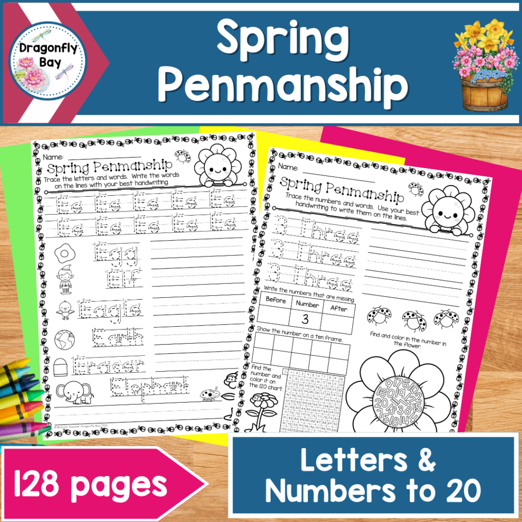 Spring Alphabet and Numbers 0-20 Penmanship Handwriting Worksheet ...