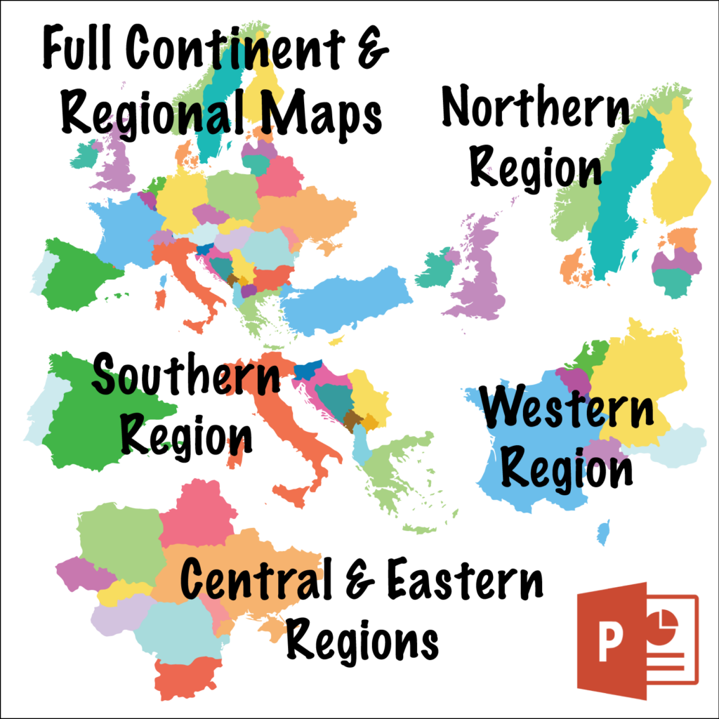 Europe Map Puzzles Regions Countries PowerPoint ESL ELL Newcomer | Made ...
