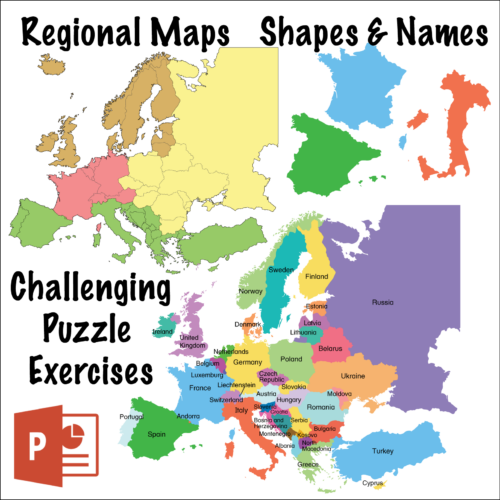 Europe Map Puzzles Regions Countries PowerPoint ESL ELL Newcomer | Made ...