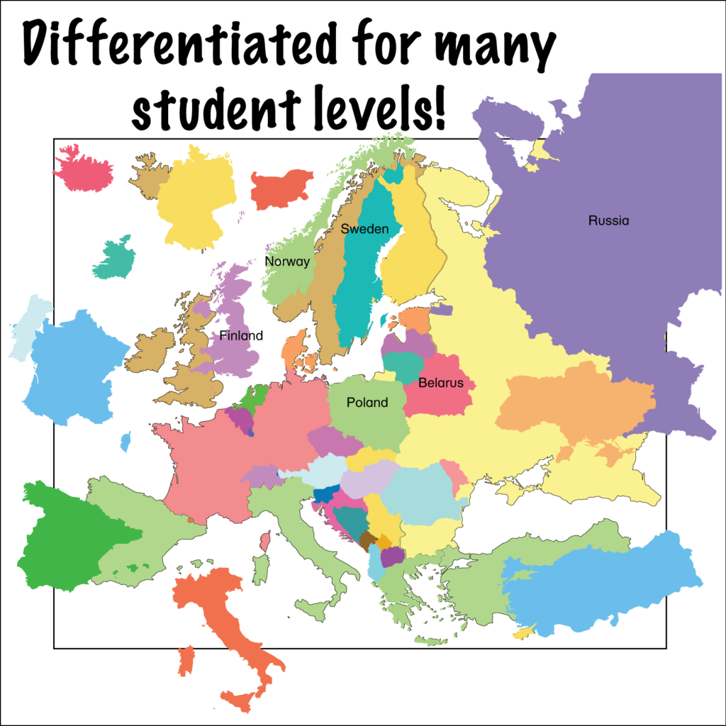 Europe Map Puzzles Regions Countries PowerPoint ESL ELL Newcomer | Made ...