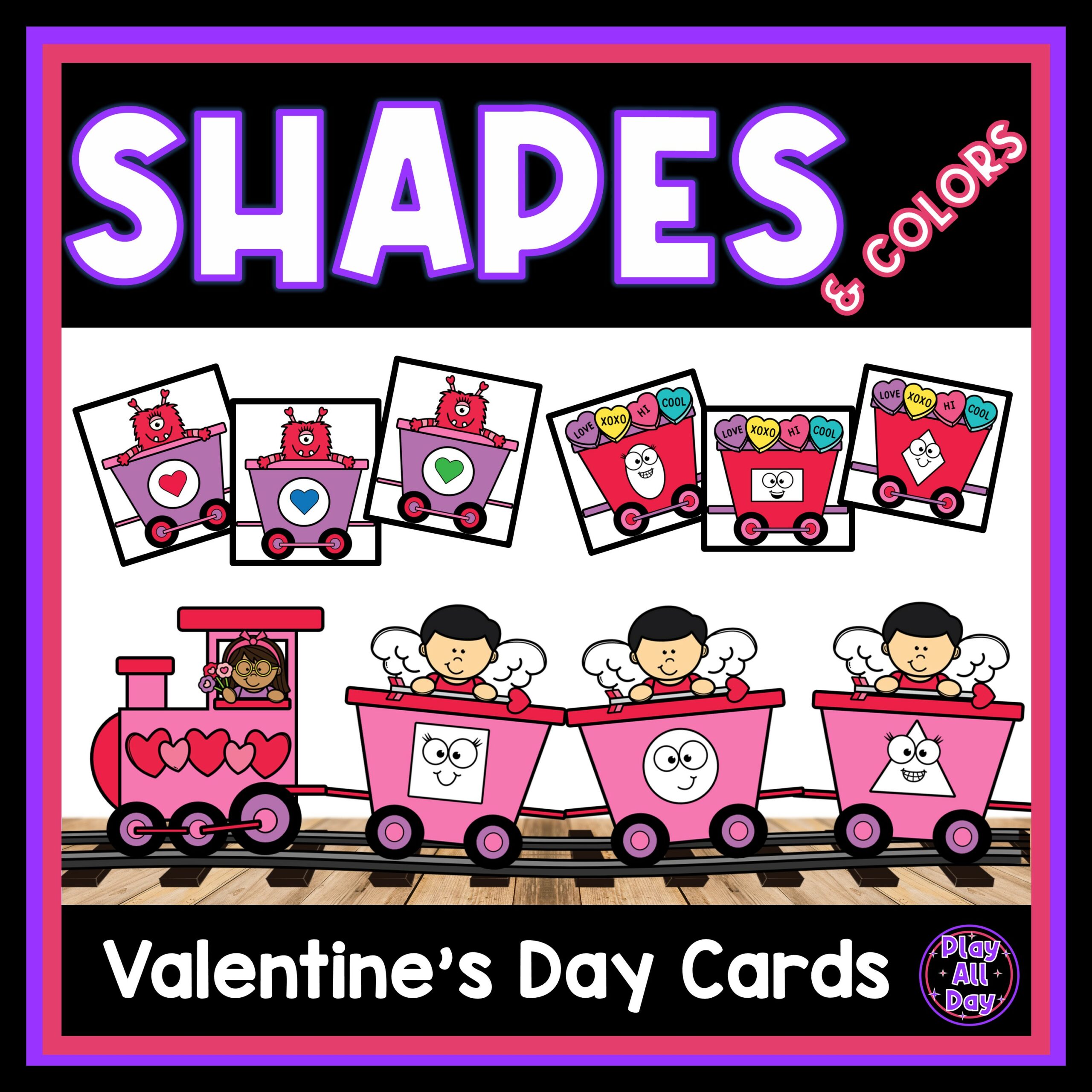 Valentine’s Day 2D Shapes and Colors Train | 2D Shapes and Colour Cards ...