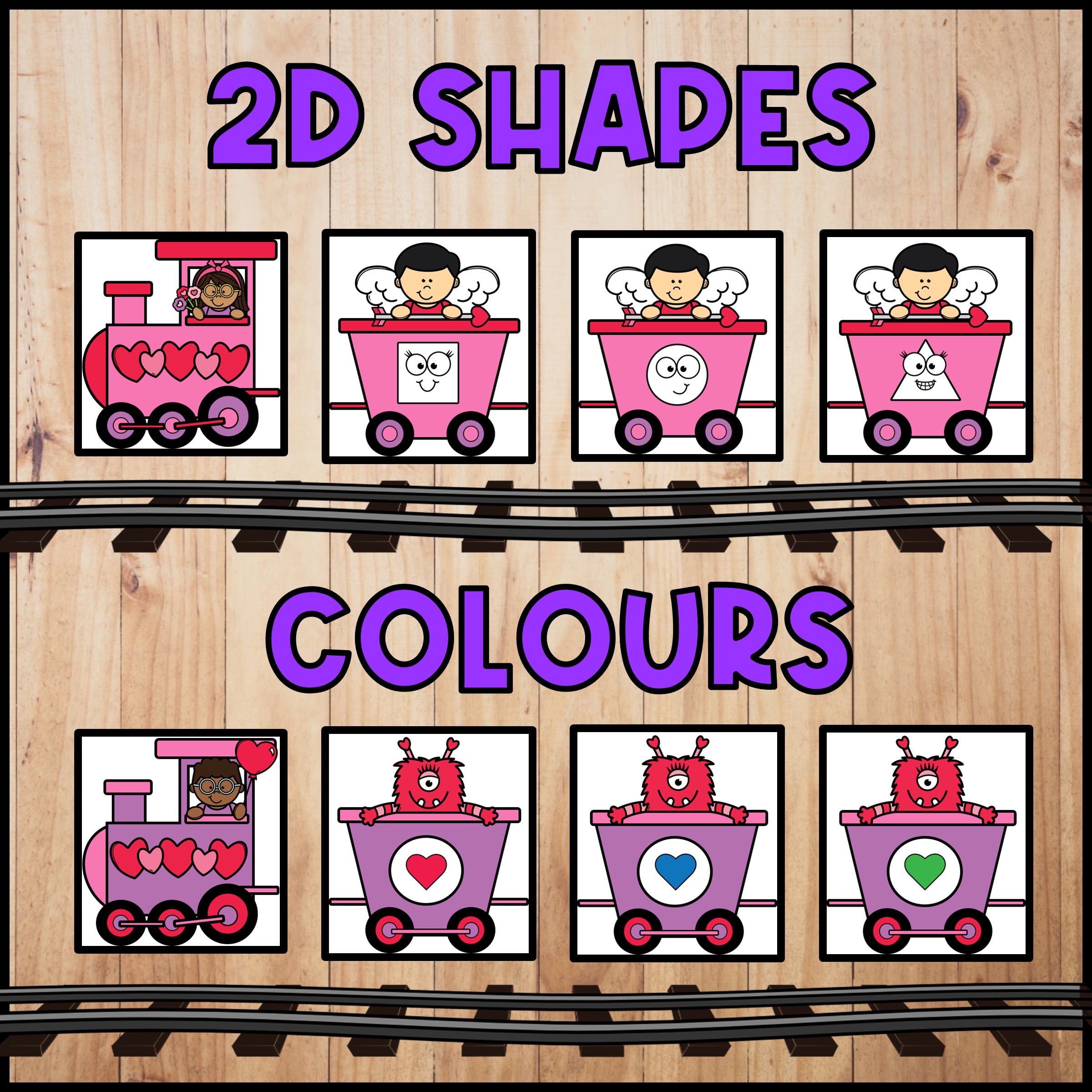 Valentine’s Day 2D Shapes and Colors Train | 2D Shapes and Colour Cards ...
