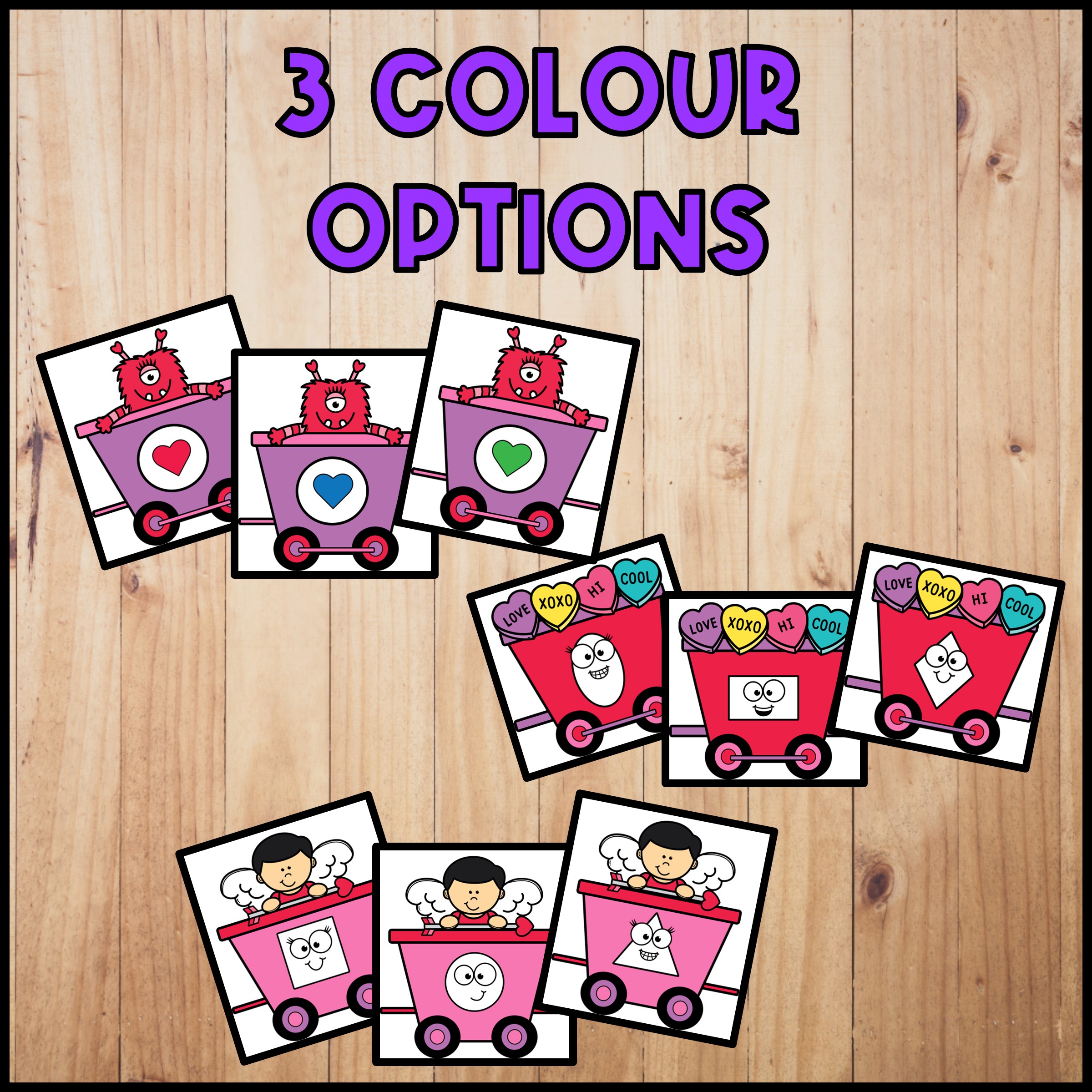 Valentine’s Day 2D Shapes and Colors Train | 2D Shapes and Colour Cards ...
