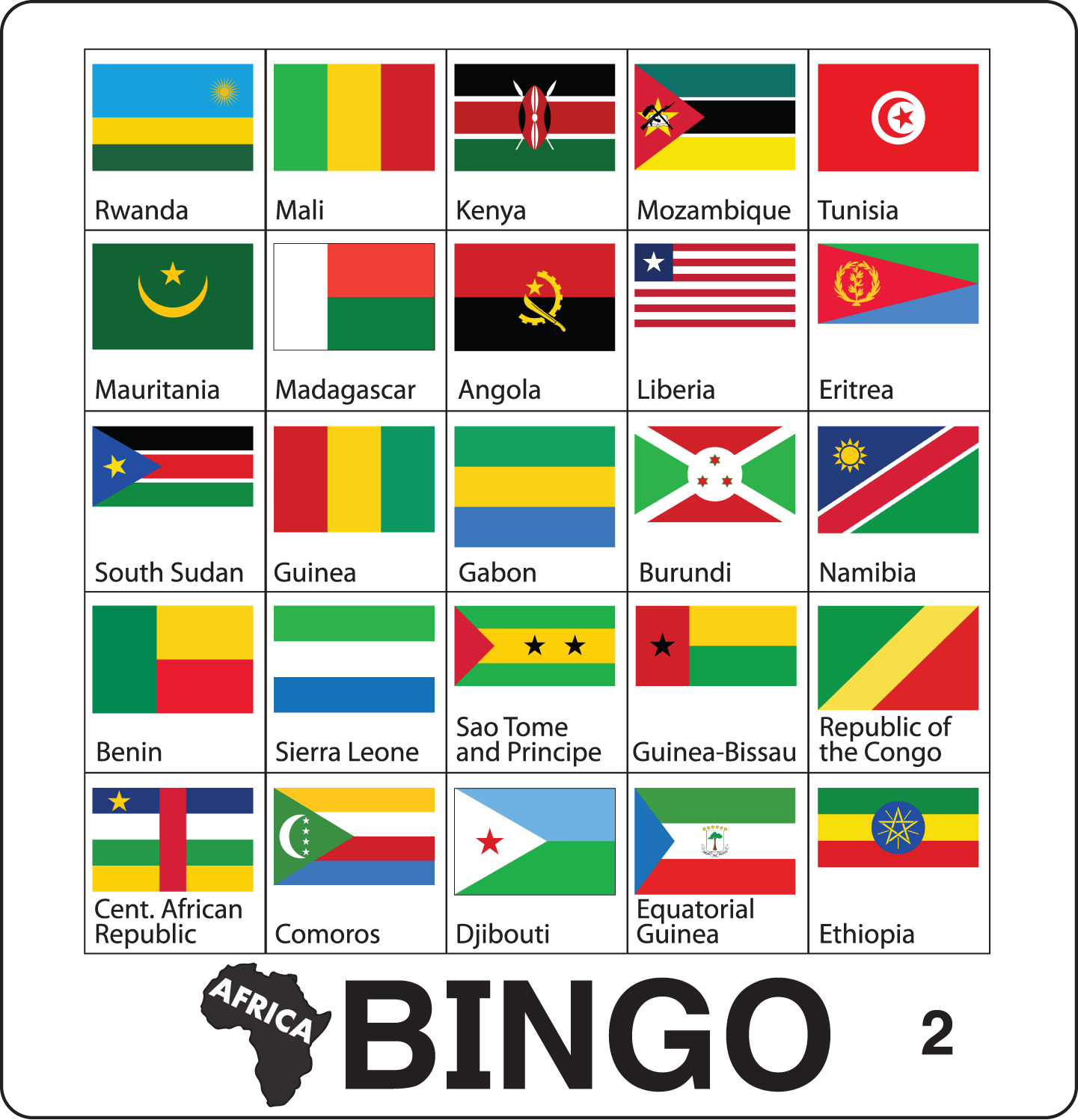 Flags of the World Bingo Africa ESL ELL Newcomer Game | Made By Teachers