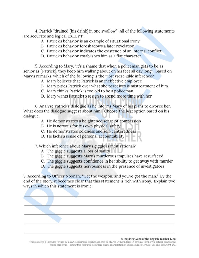 "Lamb to the Slaughter" by Roald Dahl Close Reading Worksheet | Made By ...