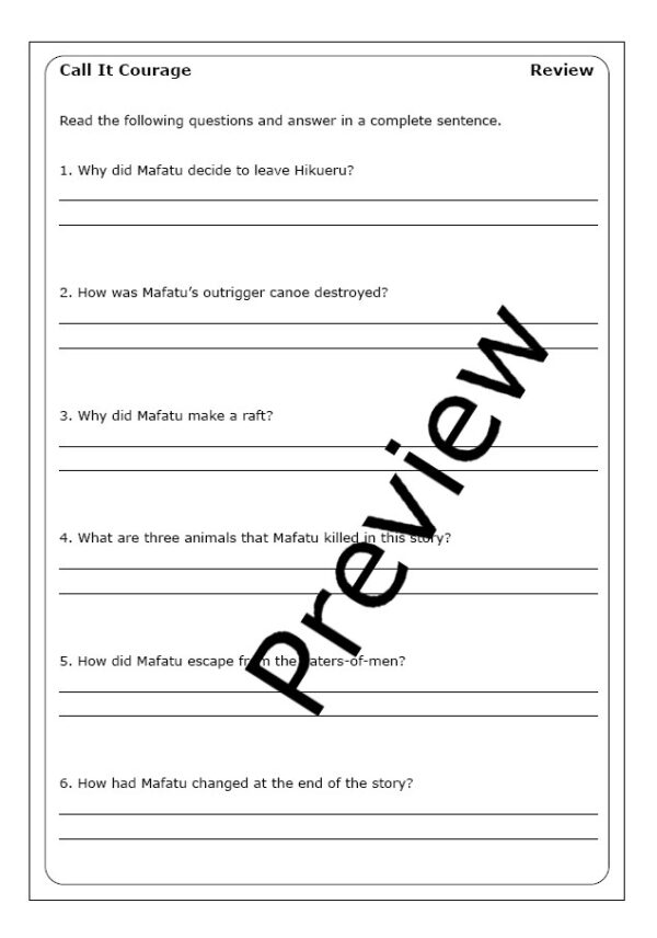 Armstrong Sperry "Call It Courage" worksheets | Made By Teachers