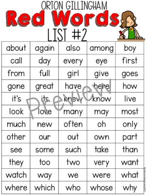 Red Word List 2 - Orton Gillingham | Made By Teachers