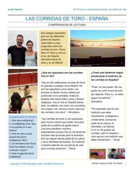 Corridas de toro - Scaffolded Cultural Activity: La vida contemporánea ...