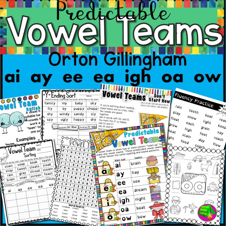 Predictable Vowel Teams Orton Gillingham AY, AI, EE, EA, IGH, OA, OW ...