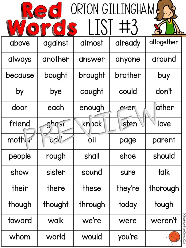 Red Words List 3 - Orton Gillingham | Made By Teachers