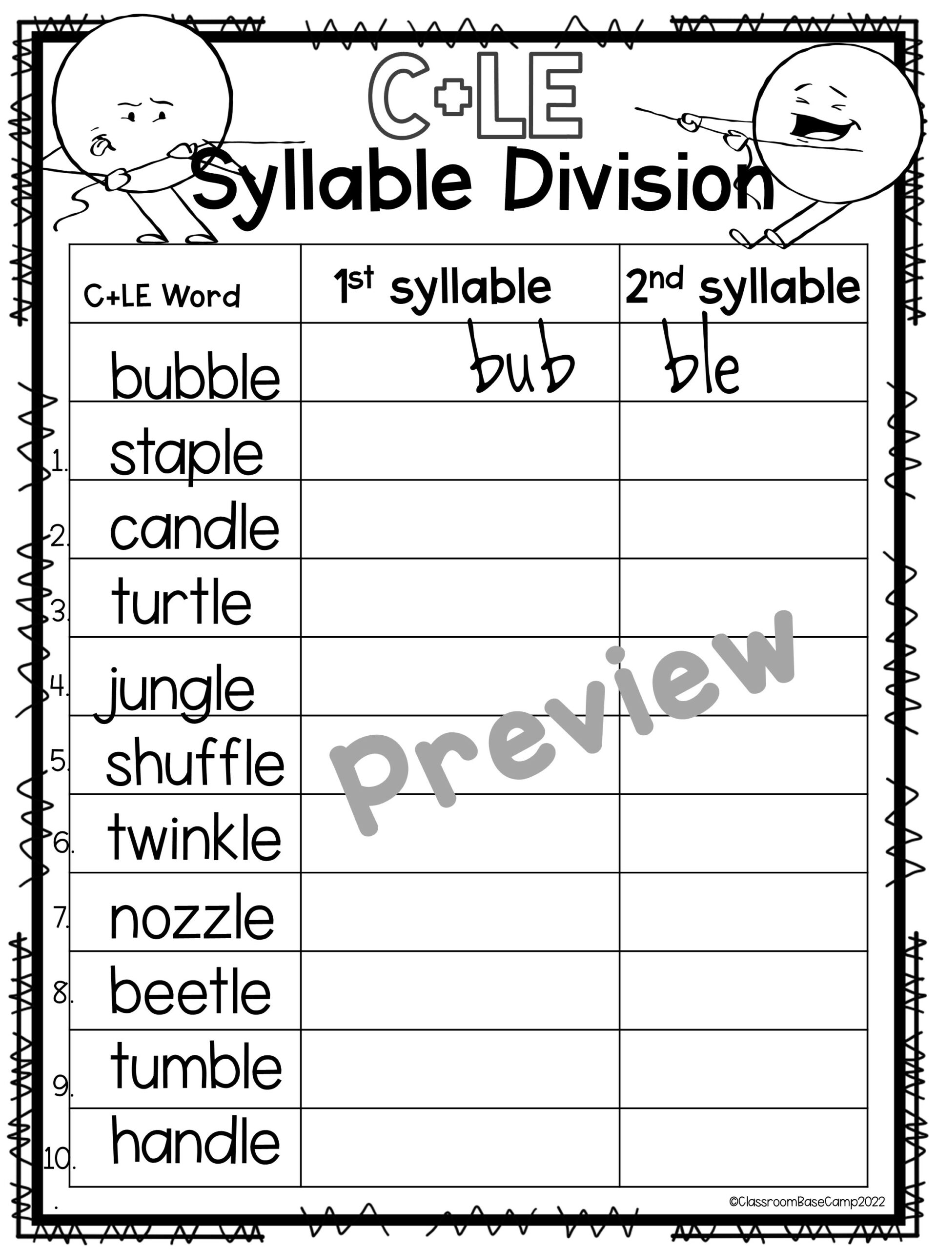 Consonant LE C LE Stable Syllable Orton Gillingham BLE CLE DLE