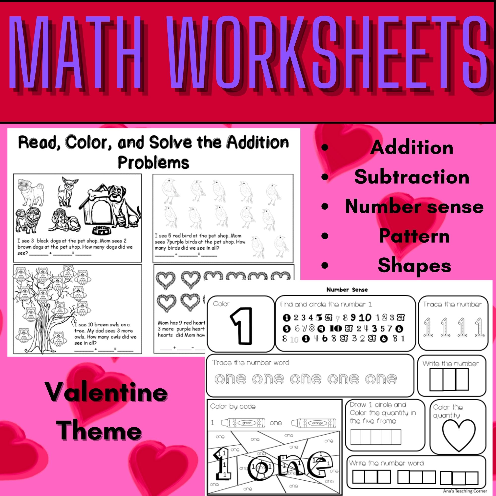 Valentine's Day Theme Reading and Math Worksheet | Made By Teachers