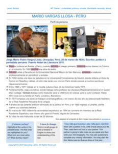 Mario Vargas Llosa–Scaffolded Cultural Activiy La identidad pública y ...