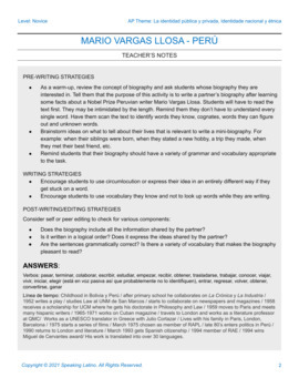 Mario Vargas Llosa–Scaffolded Cultural Activiy La identidad pública y ...