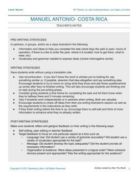 Parque Nacional Manuel Antonio - Scaffolded Cultural Activity: La vida ...