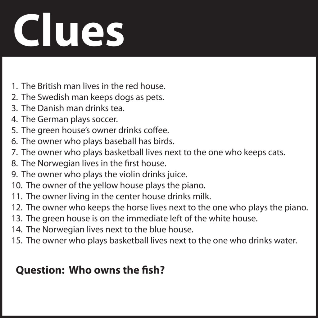 Einstein Riddle Logic Puzzle ESL EFL ELL Newcomer | Made By Teachers