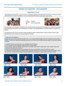 Miss Ecuador - Scaffolded Cultural Activity: La belleza y la estética ...