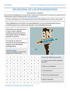 Día de los Afroargentinos - Scaffolded Cultural Activity: Identidad ...