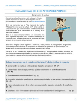 Día de los Afroargentinos - Scaffolded Cultural Activity: Identidad ...