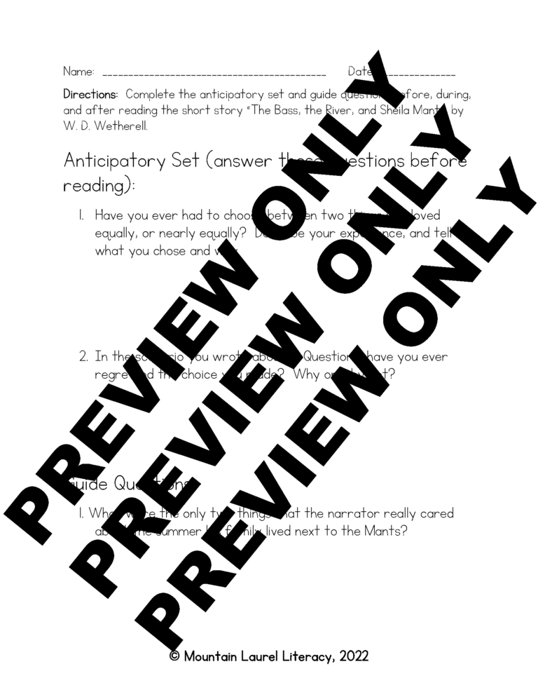 High School Short Story Unit "The Bass, the River, and Sheila Mant ...