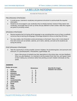 La belleza indígena - Scaffolded Cultural Activity: La belleza y la ...