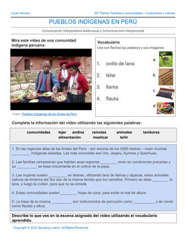Pueblos indígenas en Perú - Scaffolded Cultural Activity: Costumbres y ...