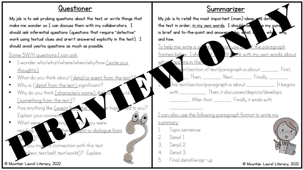 Comprehension Literature Circles Reciprocal Teaching Job Sheets | Made ...