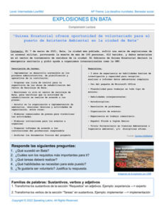 Explosiones en Bata - Scaffolded Cultural Activity: Los desafíos ...