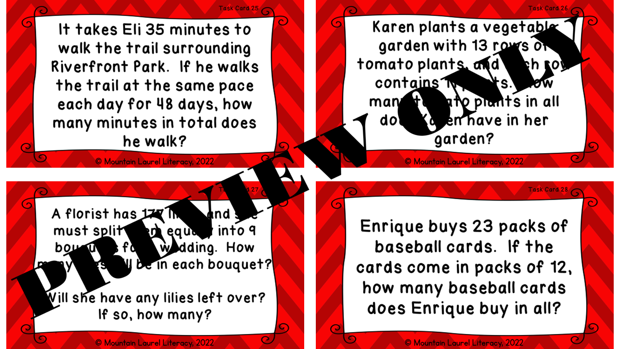 Word Problem Task Cards Multiplication and Division Grades 3 and 4 ...