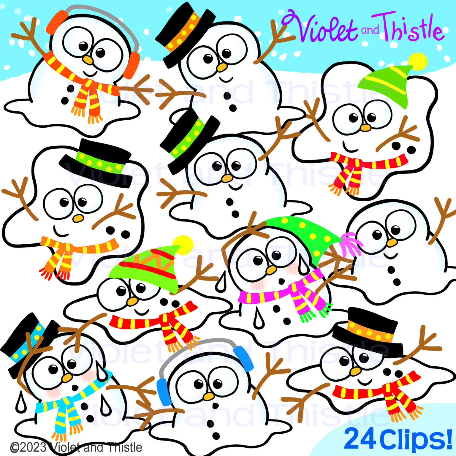 Snowman Clipart Melting Snowmen Clip Art Frosty Sneezy Fun Cute Happy ...